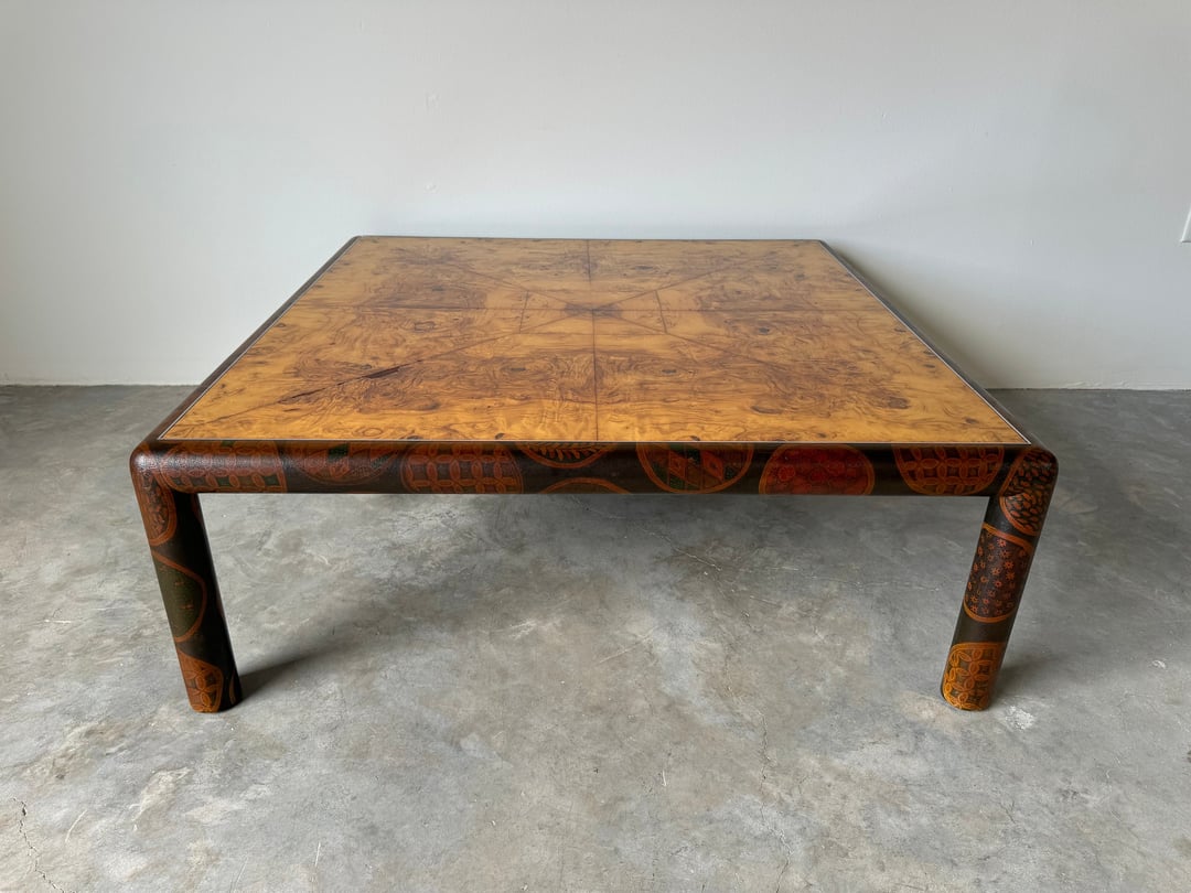 1970's Karl Springer Style Mid-century Burl Wood And Hand Painted ...