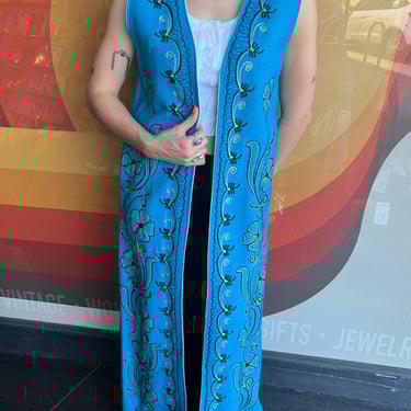 60s Teal Embroidered Duster | La Loupe Vintage | San Diego, CA