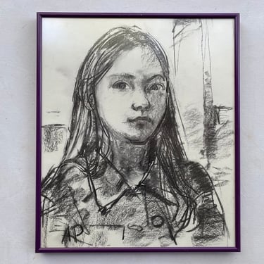Vintage Girl Portrait By Andrew Portwood, Charcoal Drawing Of Young ...