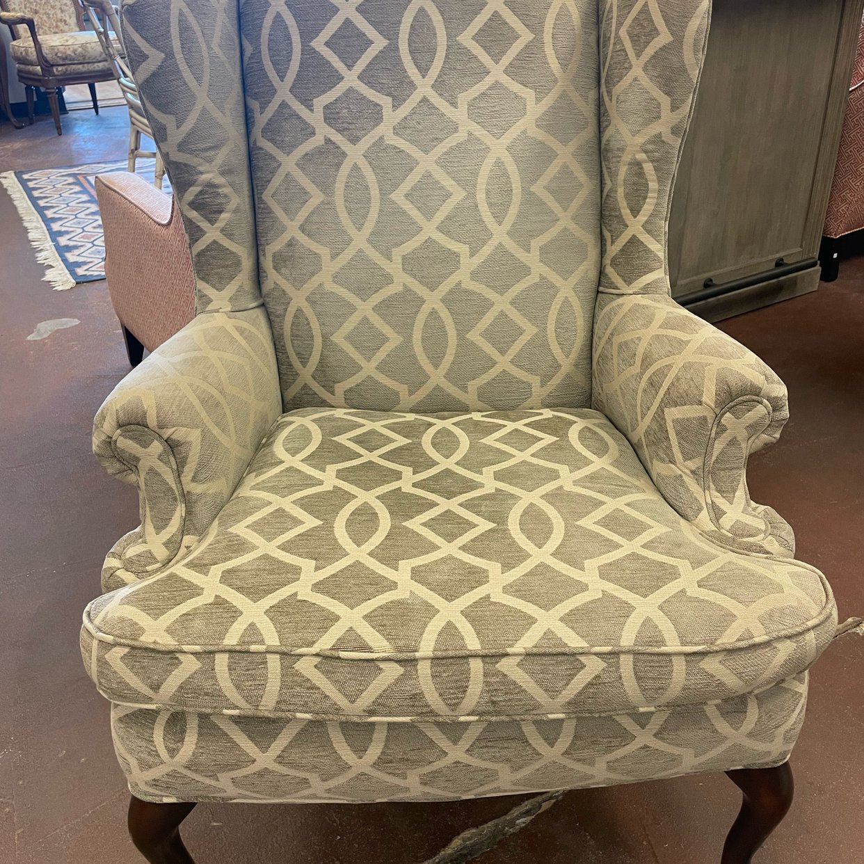 Grey & Cream Patterned Wing Chair | Turn the Tables - Northbrook, IL ...
