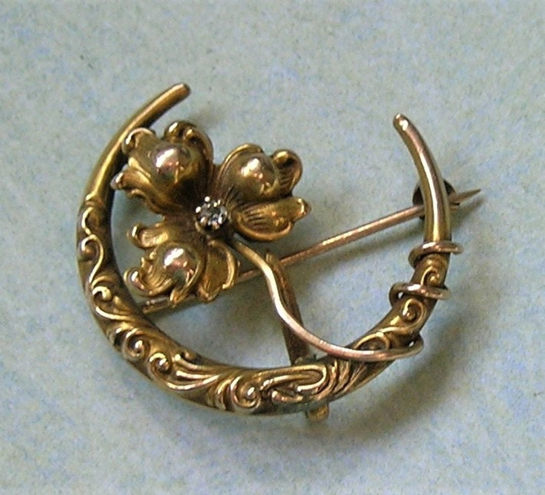 Antique 14K Gold Victorian Brooch Pin With Diamond, Antique Honeymoon ...