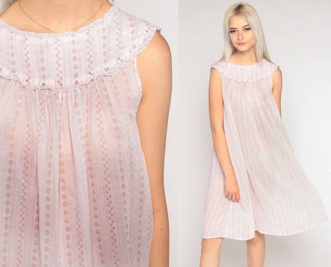 Strawberry Nightgown 70s Sheer Pink Lingerie Slip Dress Mini Pastel | Shop Exile | Tucson, AZ