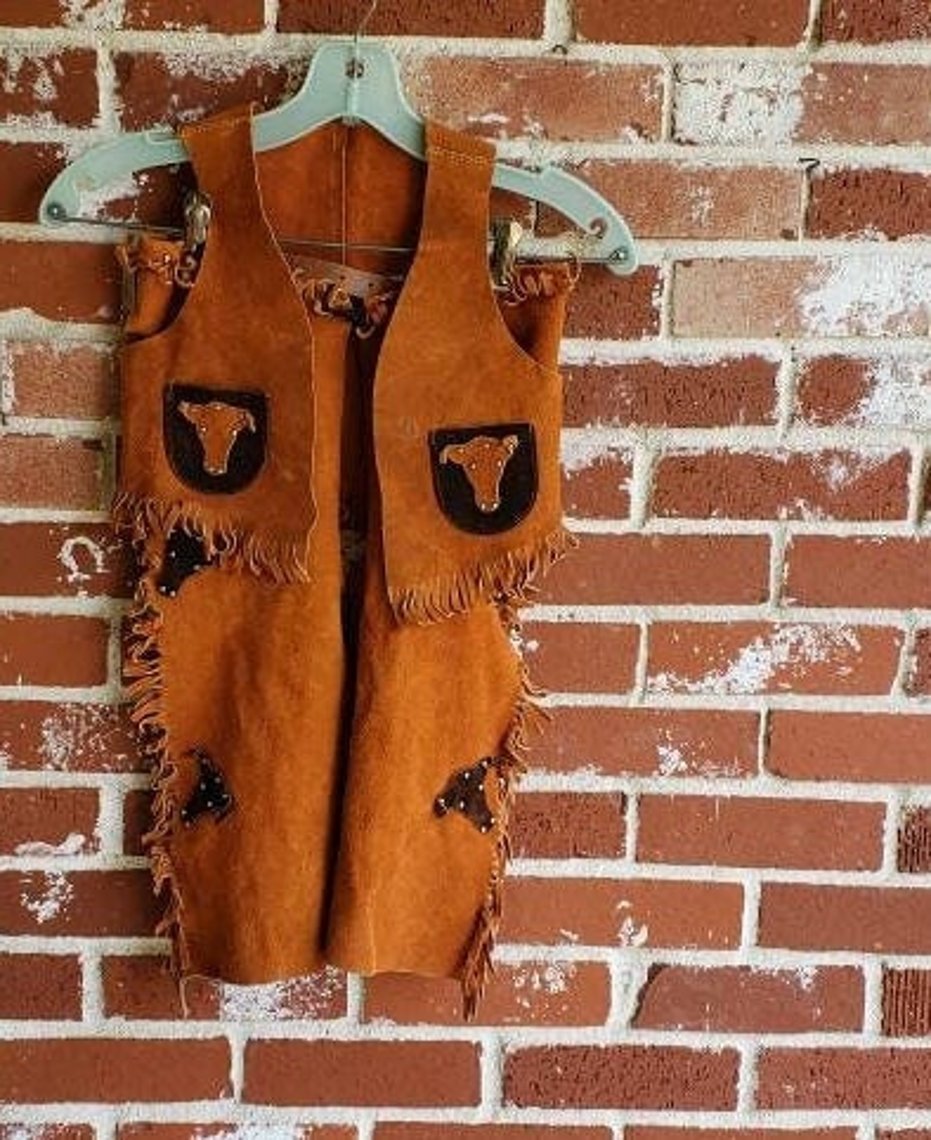 Vintage 70s Child's Leather Cowboy/Cowgirl Set Fringed Vest Spats ...