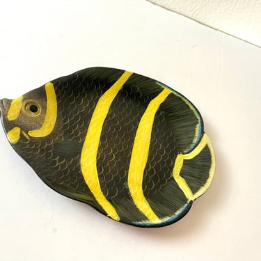 Vintage 1980s Resin Tropical Angel Fish Candy Dish Black + Yellow ...