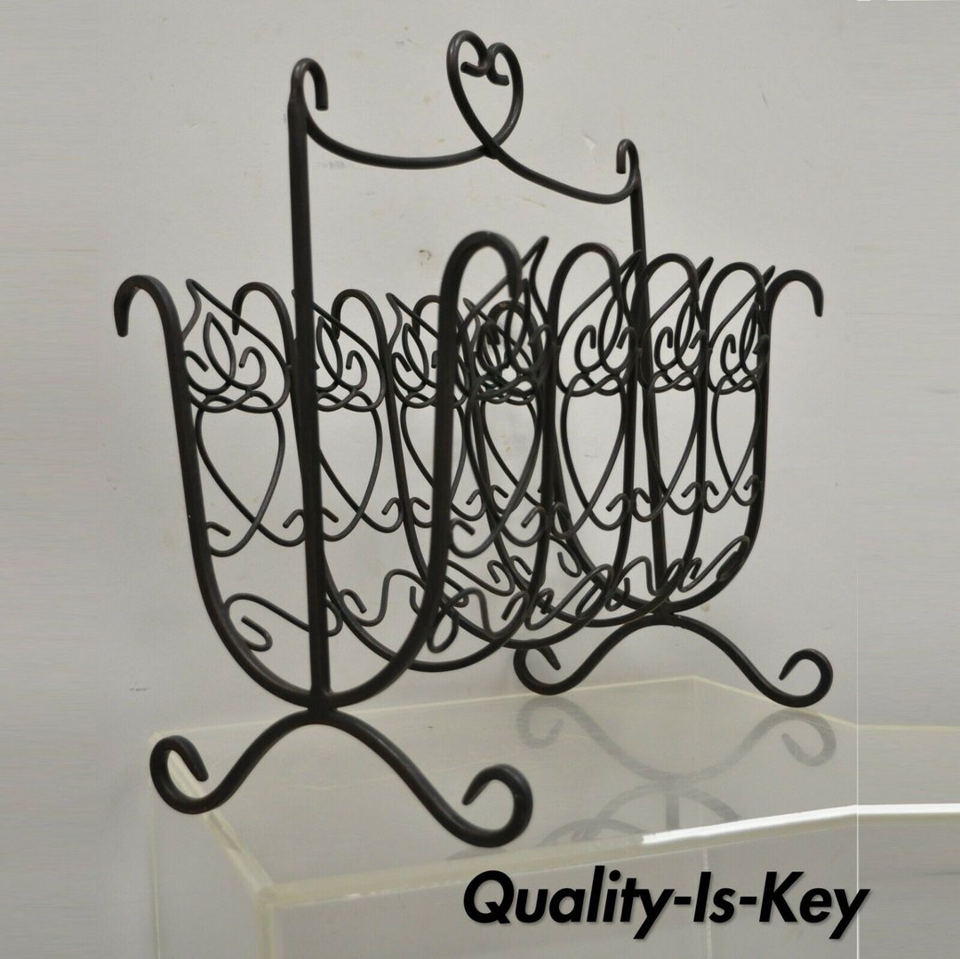 French Style Scrolling Wrought Iron Magazine Rack Stand with Heart ...