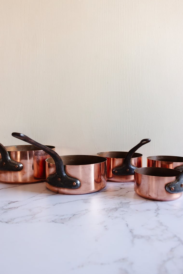 set of 5 vintage french graduated copper pots | Joliette | Pickering ...