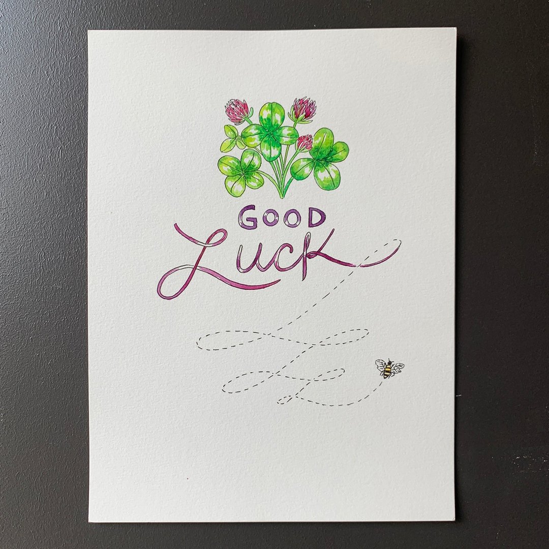 Good Luck Clover and Bee Original Watercolor Painting | Marcella ...
