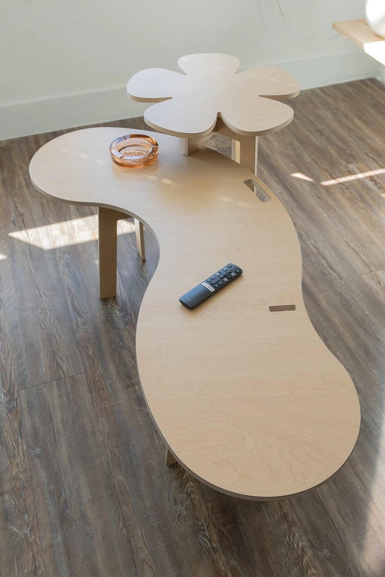 Maple Squiggle Coffee Table + add-on flower side table - curvy ...