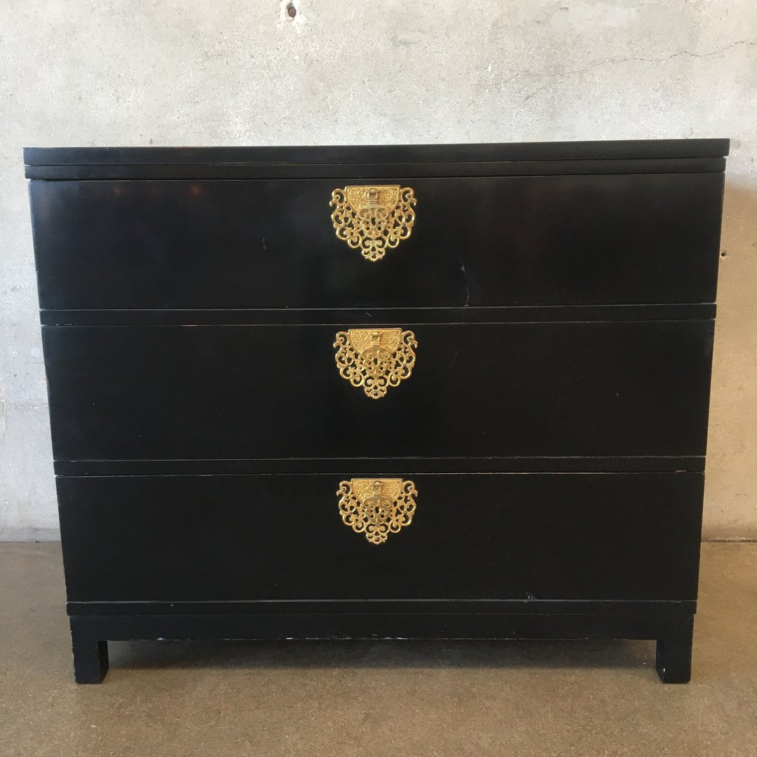 Mid Century Modern Black Laquer 3 Drawer Chest For Drexel | Urban ...