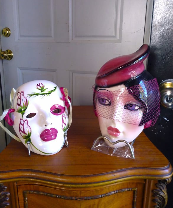 VINTAGE Porcelain Face Mask// Clay Art Ceramic Wall Mask, Mardi | 3 ...