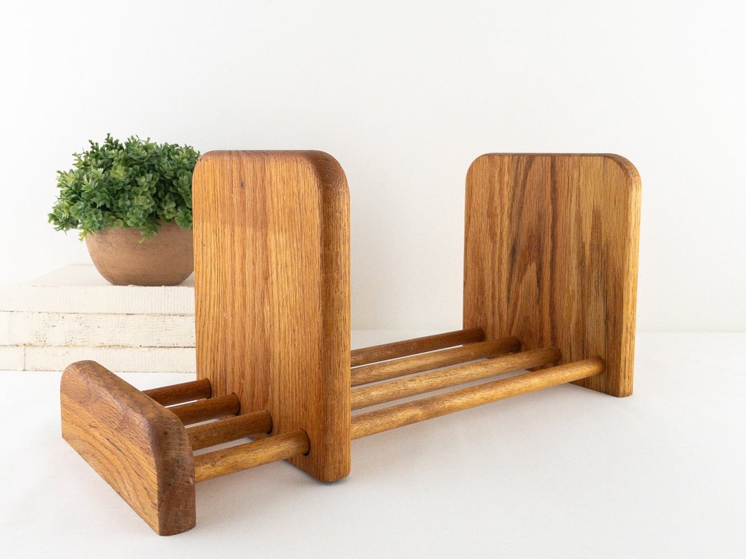 Vintage Wooden Sliding Book Rack, Wood Tabletop Bookshelf With ...