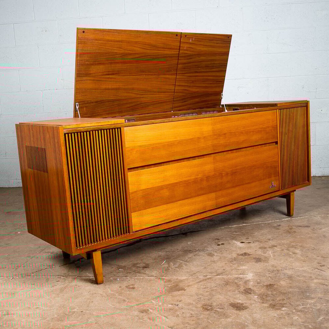 Mid Century Danish Modern Stereo Console Grundig Teak Record Player ...