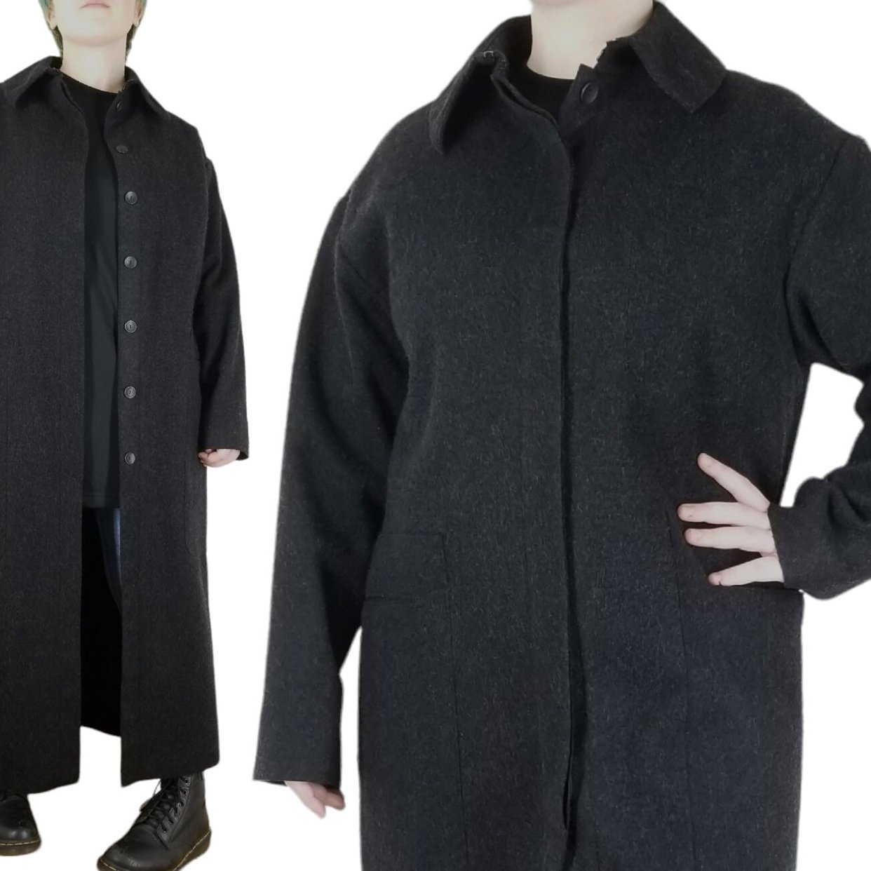 Vintage Minimalist Wool Coat, Medium Large, Dark Gray | Sought Clothier ...
