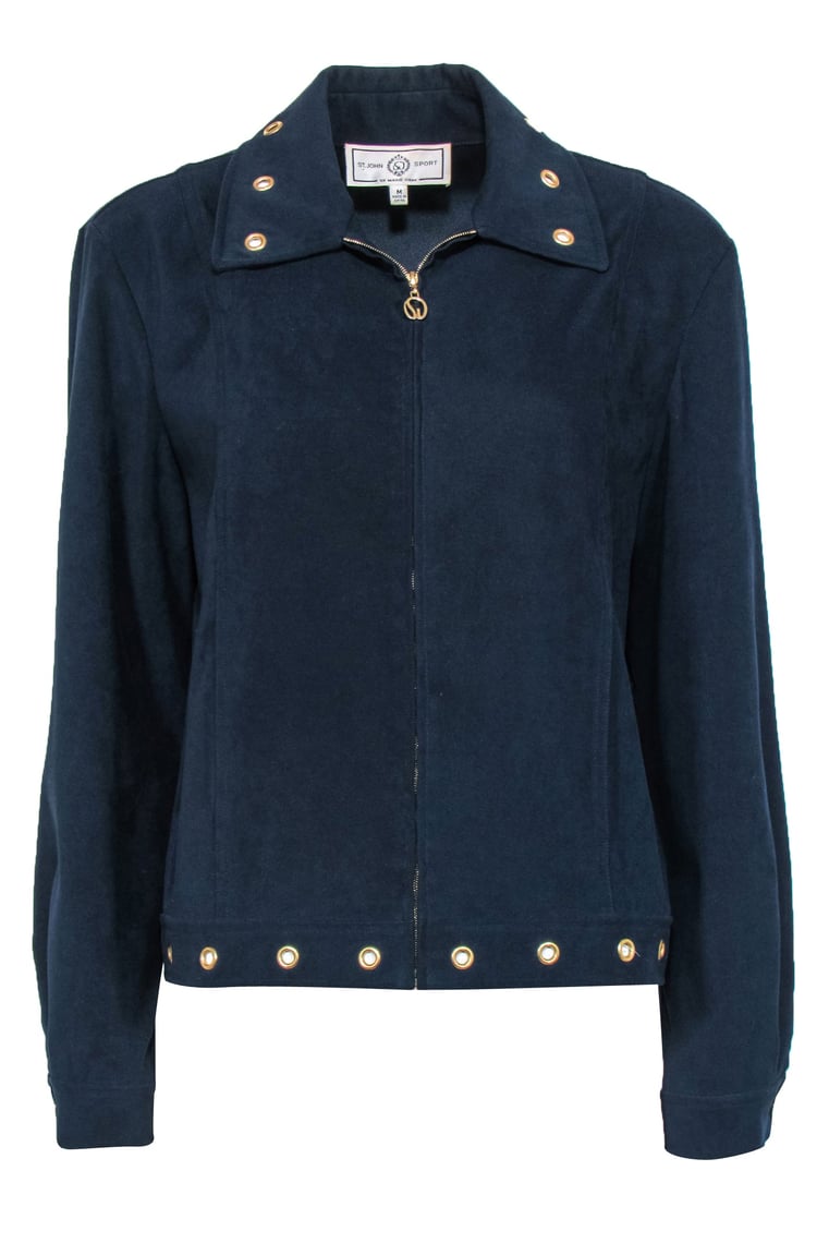 St. John Sport - Navy Suede Jacket w/ Gold-Toned Grommets | Current ...