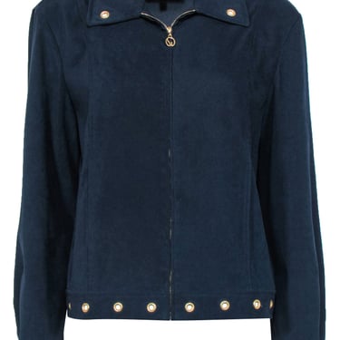 St. John Sport - Navy Suede Jacket w/ Gold-Toned Grommets | Current ...