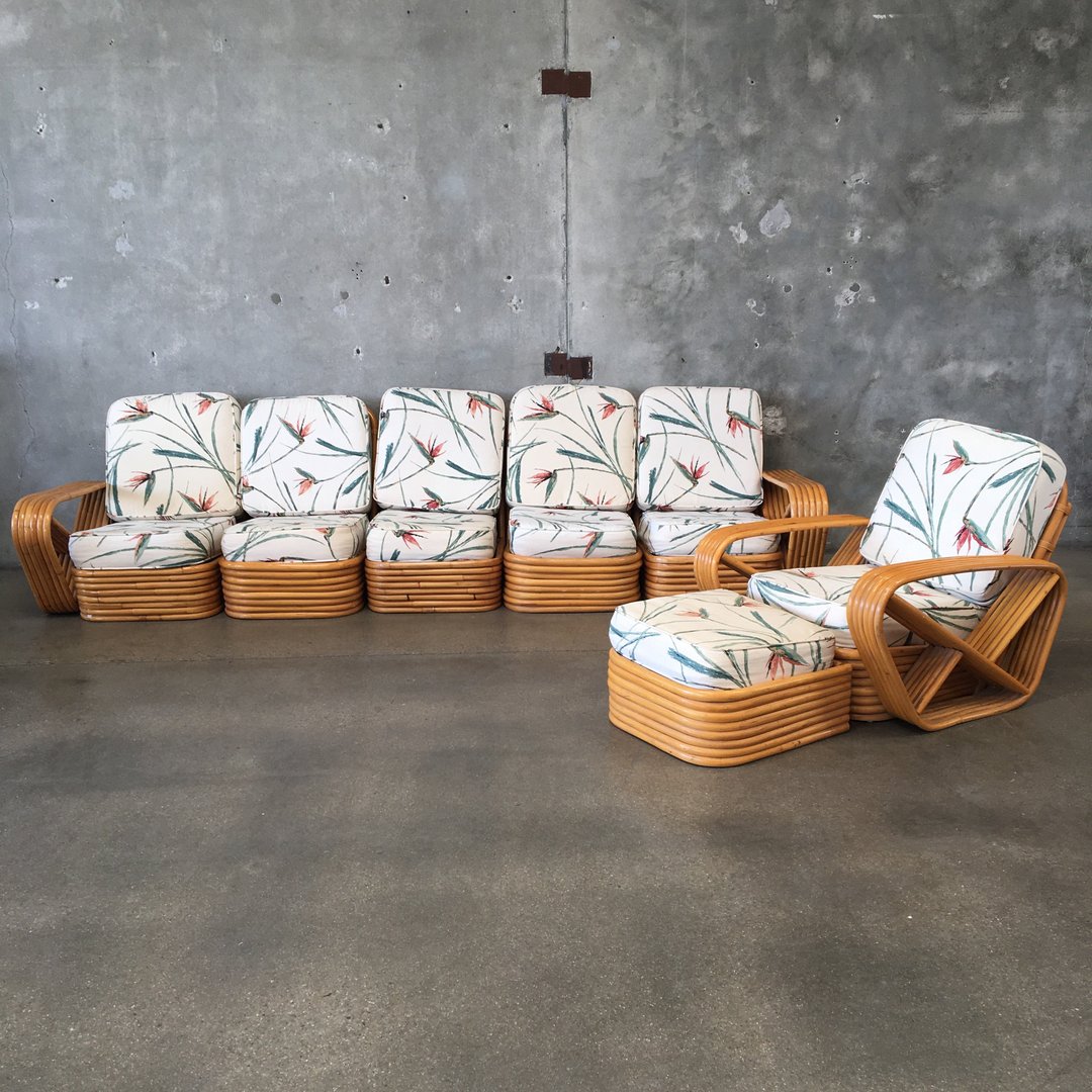 Paul Frankl Six-Strand Rattan Modular Sectional Sofa with Lounge Chair ...