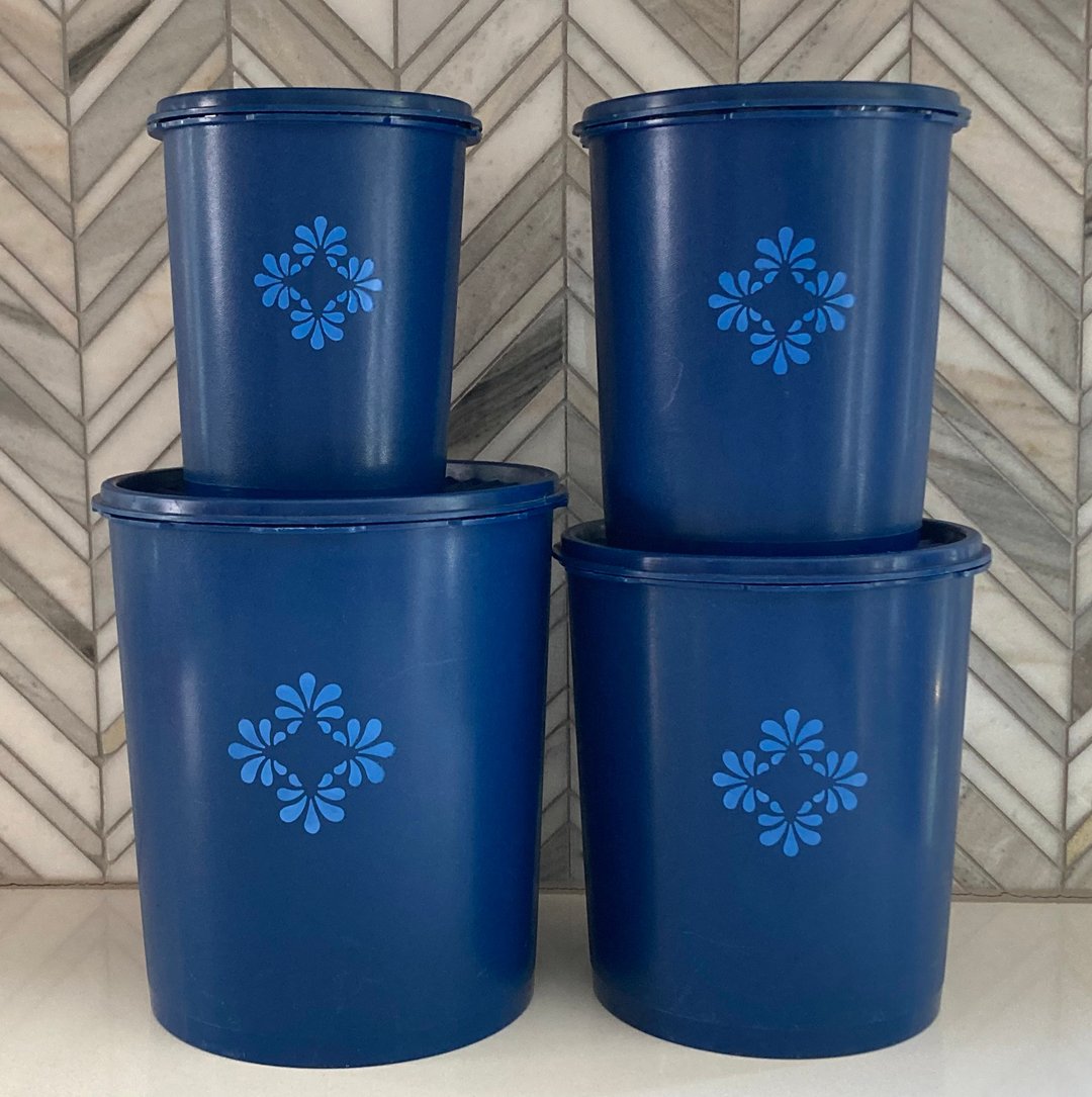 Vintage Tupperware Blue Canister Set, Servalier, Set of 4 canisters ...