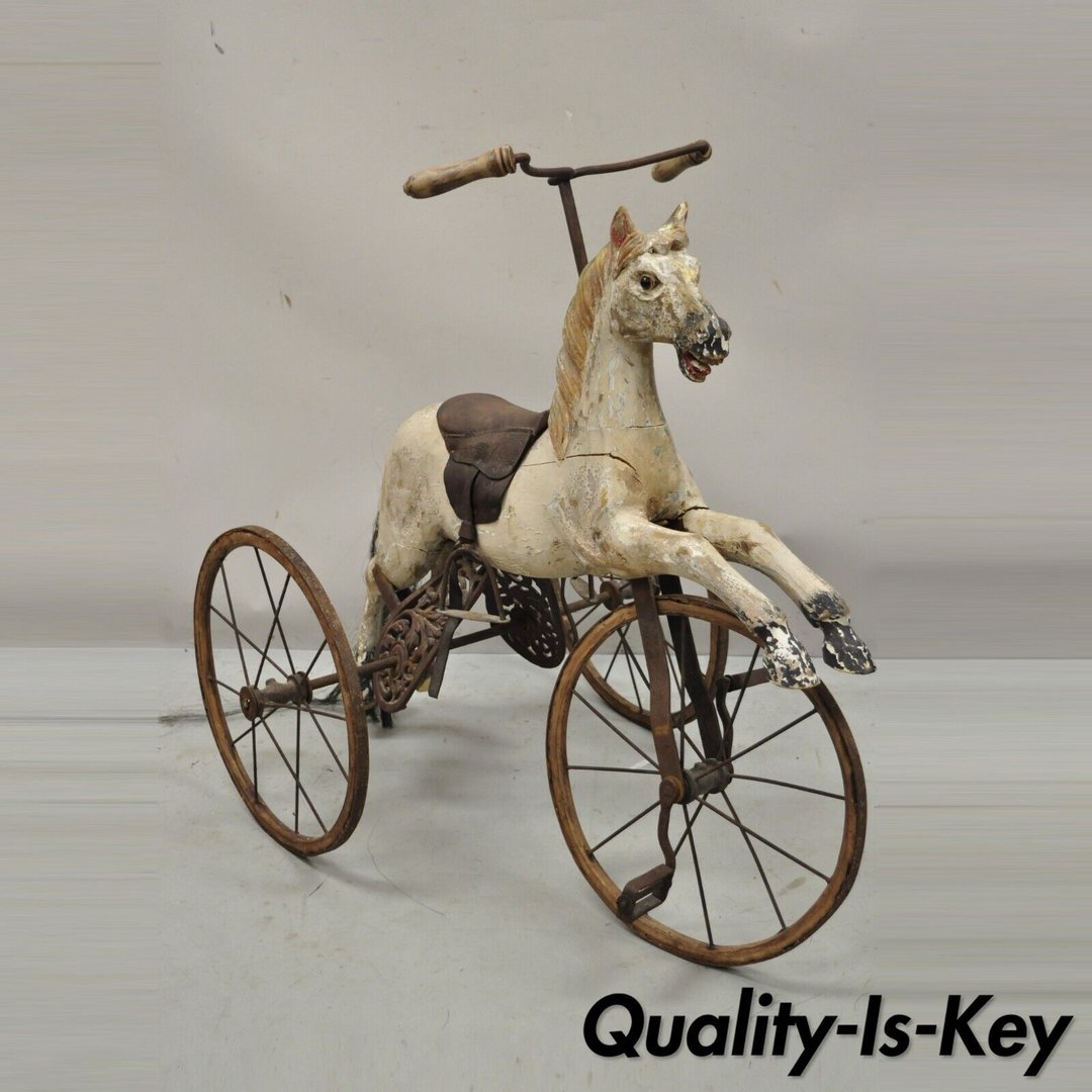 Vintage Carved Wood Hobby Horse Wooden Tricycle Bike Bicycle | Quality ...