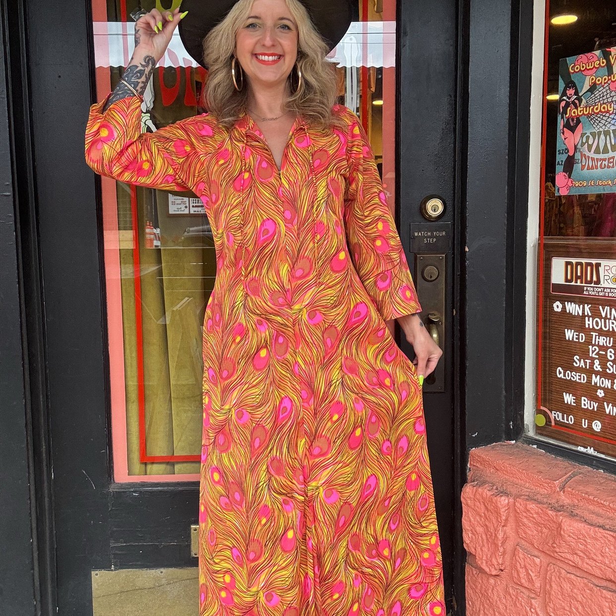 Vintage 60s/70s neon peacock maxi | Wink Vintage - Portland, OR | ATTIC