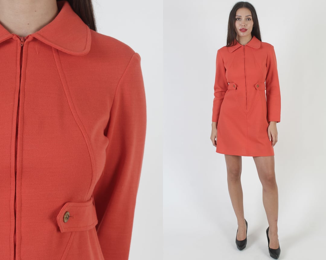 1960s Zip Up Minimalist Scooter Dress, Vintage Preppy School Uniform ...