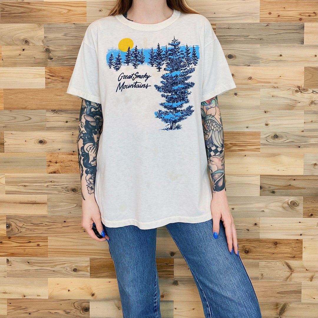 70's Vintage Great Smoky Mountains Distressed Stained Old Tee Shirt ...