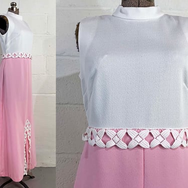 Vintage Pink A-Line Maxi Dress 60s Mod Baby Doll White | Check Engine ...