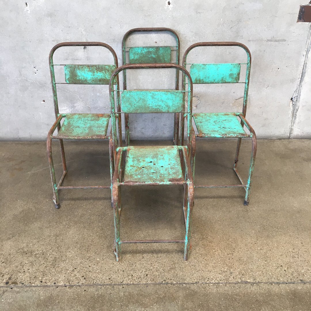 Set of Four Vintage Belgian Industrial Metal Stacking Chairs | Urban ...