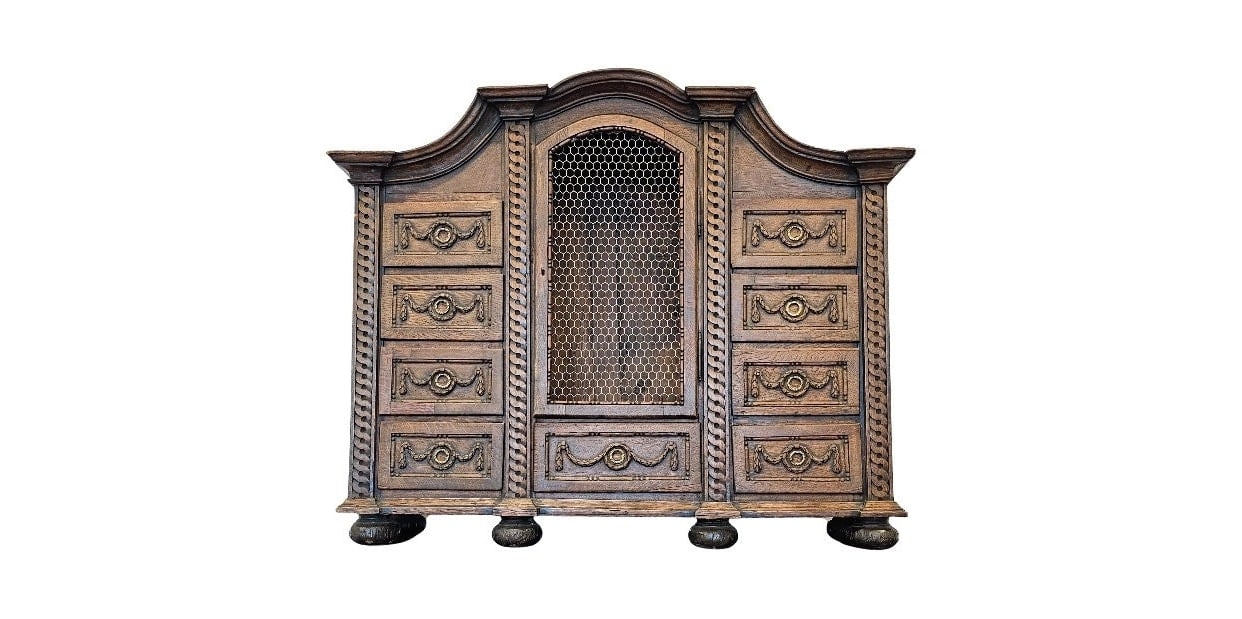 Antique French Baroque Carved Oak Tabernacle Curiosity Cabinet 18 ...