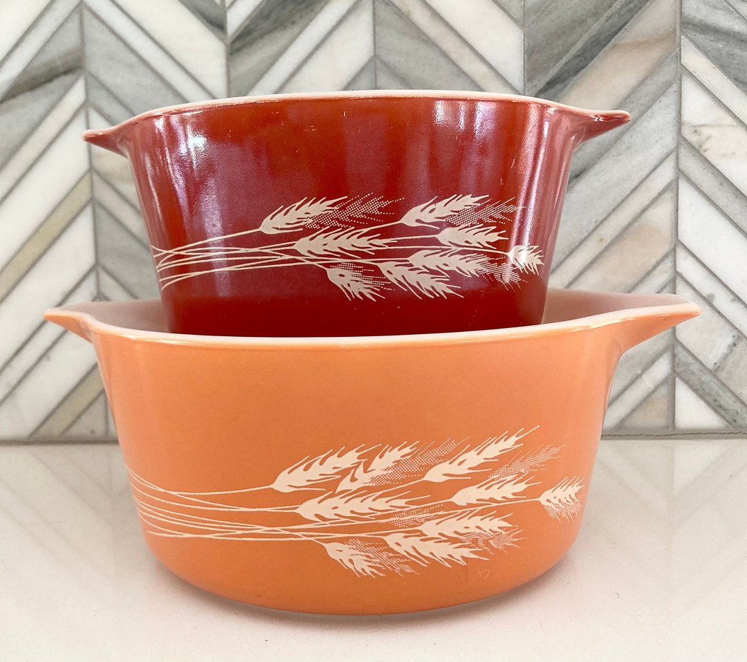 Vintage Pyrex Autumn Harvest Casserole Dishes, 473-B, 474-B, Red ...