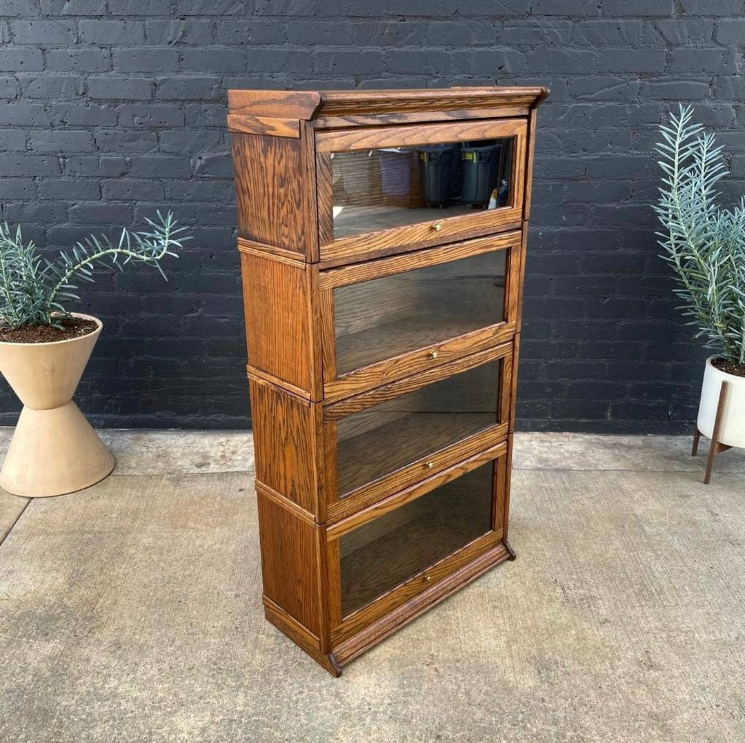 Vintage Stackable Barristers Oak Shelf Bookcase with Glass Doors, c ...