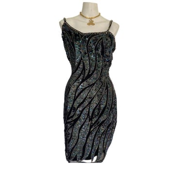 Vintage silver sequin dress, heavily beaded black vintage | Retrospect ...