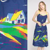 Sailboat Dress 70s Blue Midi Dress Retro Nautical Sundress House | Shop ...
