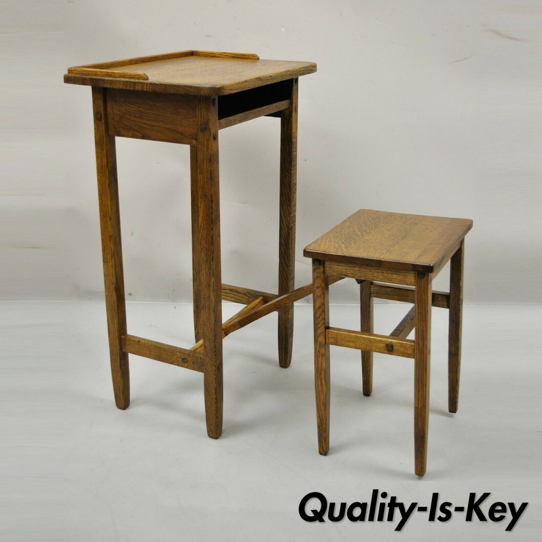 Antique H.T Cushman Oak " Betumal" Telephone Stand Small Childs ...