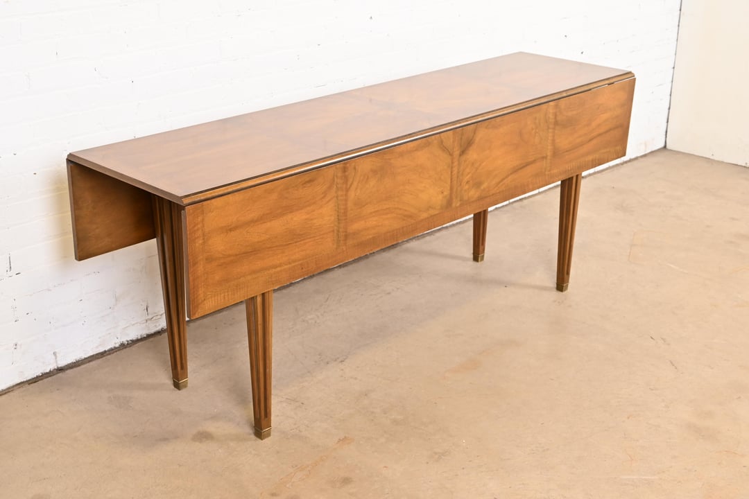 Baker Furniture Regency Burled Walnut Drop Leaf Console Dining Table ...