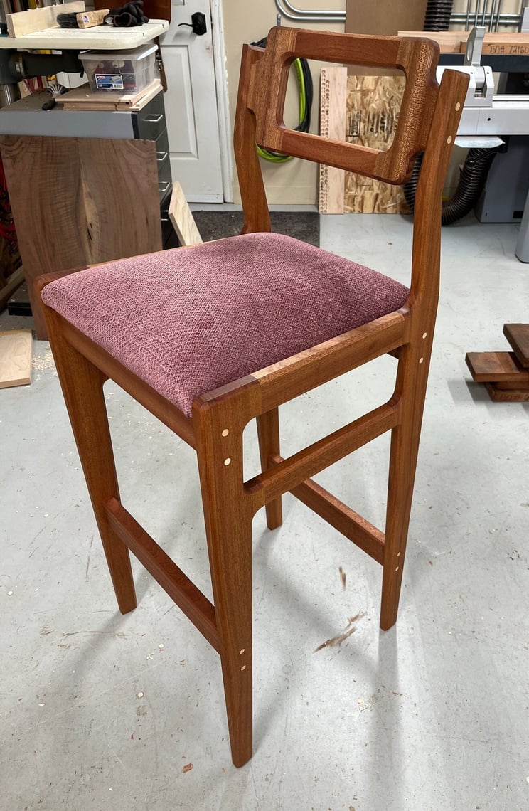 Bar Height Mahogany Chair with low profile backrest | DKL Custom Furniture | Seattle, WA