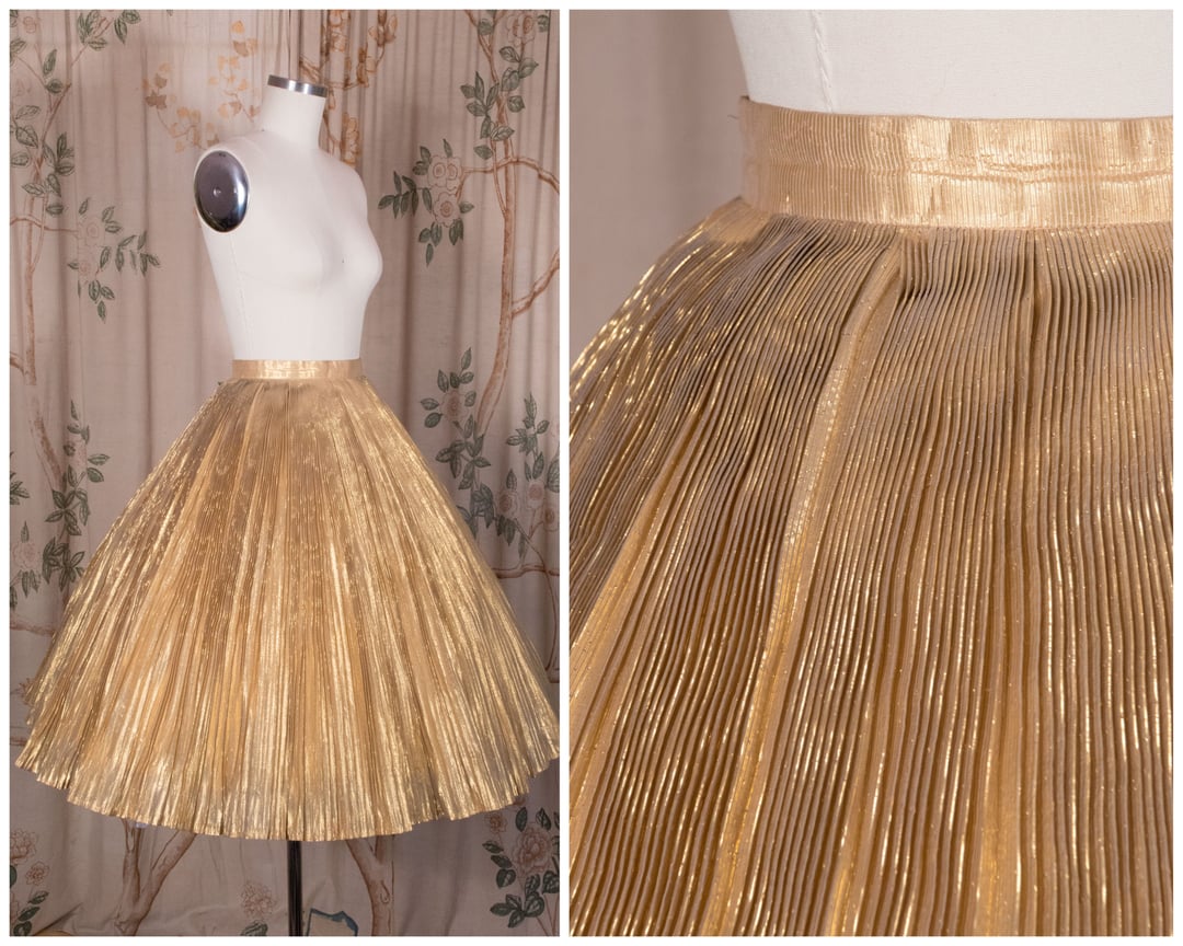 1950s Skirt - Glamorous Vintage 50s Fully Pleated Gold Lamé | Fab Gabs ...