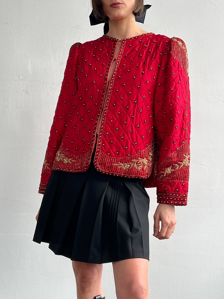 Red Silk Beaded Jacket (M) | Banshee | Portland, OR