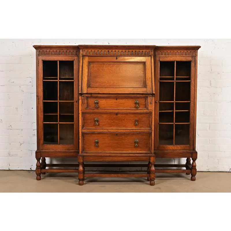 Antique English Jacobean Carved Oak Glass Front Double | Liberty & 33rd ...