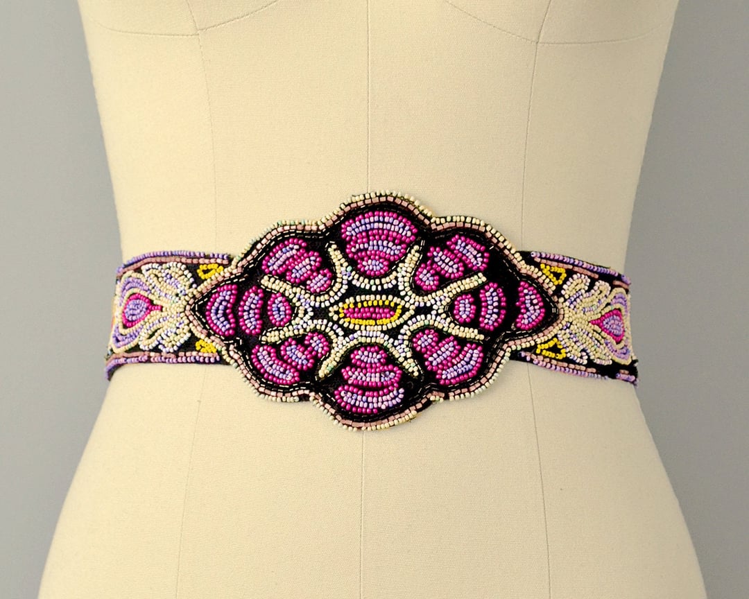 20s Belt // 1920’s Hand-Beaded Black Wool Felt and Net Belt // | Off ...