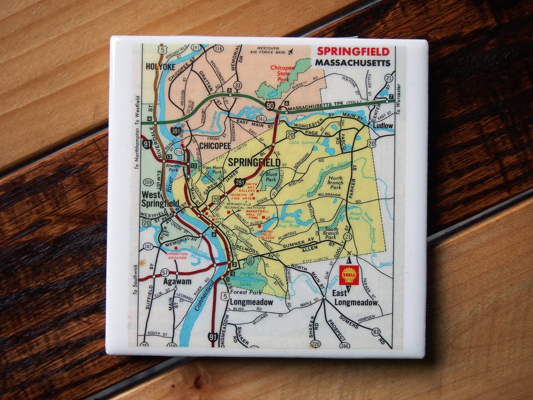 1973 Springfield Massachusetts Map Coaster. Springfield Map. City ...