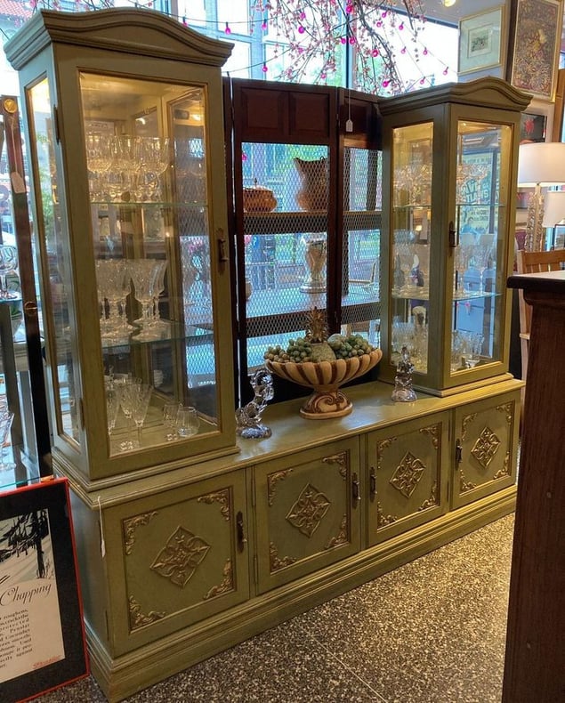 Mid century buffet with lighted glass cabinets. 77.5” x 17.5” x 71 ...