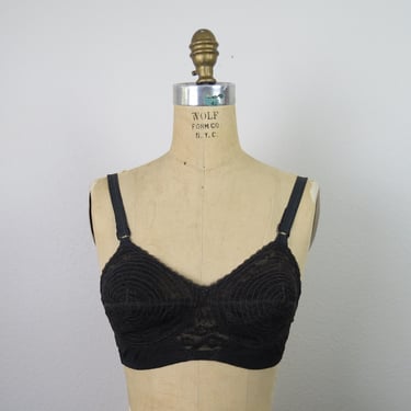 Vintage 1940s 1950s bullet bra conical black lingerie brassier size 34 ...