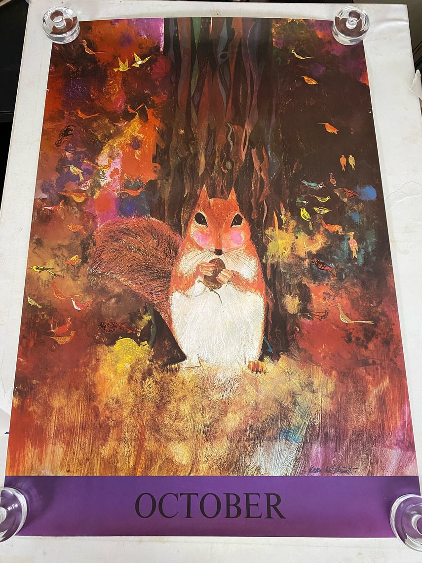 Vintage 1971 October by BRIAN WILDSMITH Calendar Poster ~ Red Squirral ...