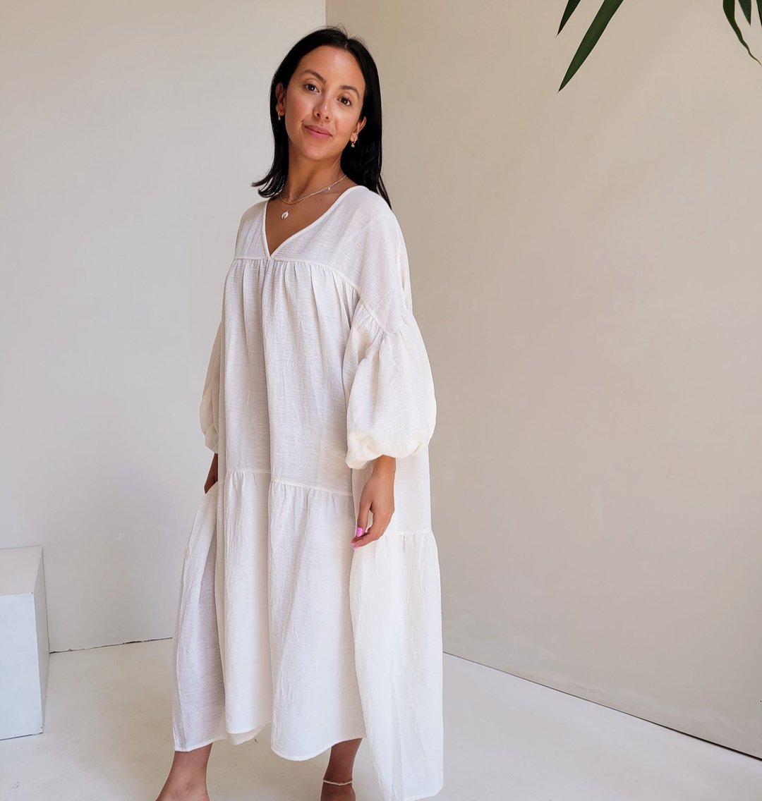 Lucy Organic Cotton Dress - Soft-White | Minda Living | Philadelphia, PA