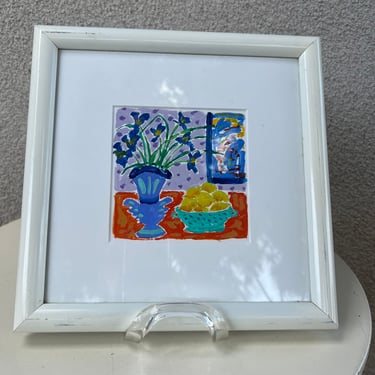 Vintage art acrylic painting still life flowers window scenery by | Nel ...