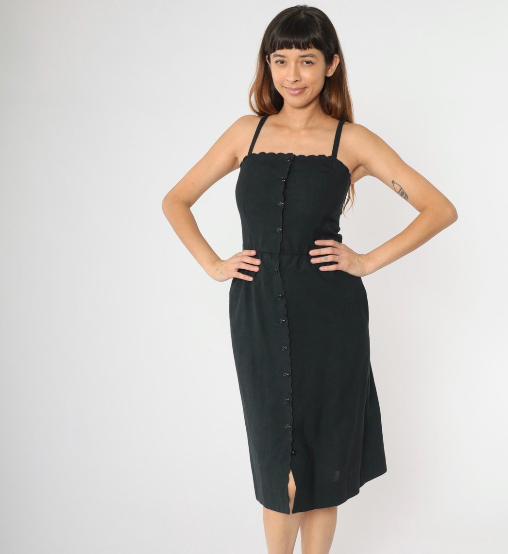 Vintage 80s Sun Dress Black Button Up High Waisted Sundress | Shop ...