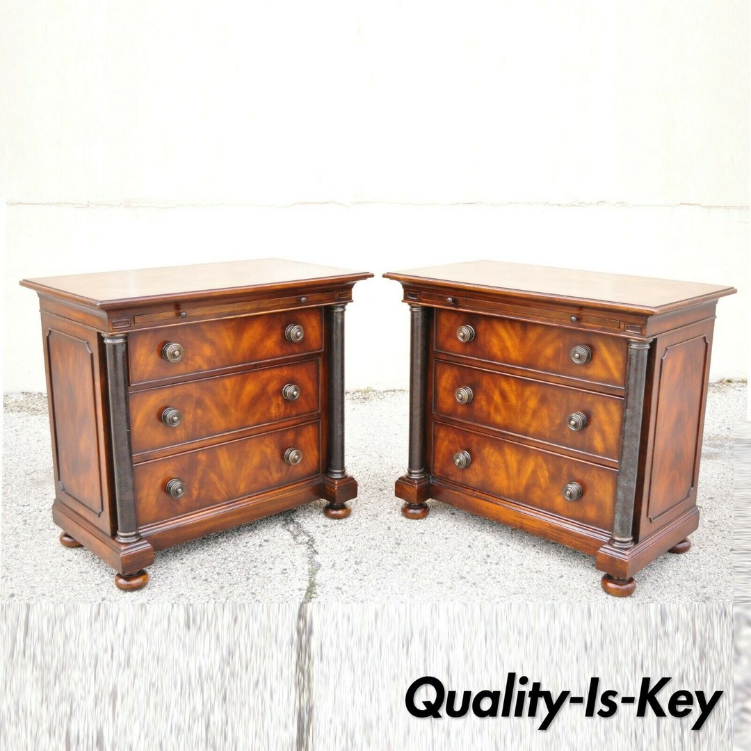 French Empire Style Column and Bun Feet 3 Drawers Nightstand Commode ...