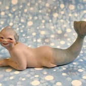 vintage Hertwig merman figurine Germany creepy sea siren bisque mermaid ...