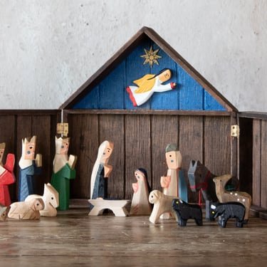 Lillian Vernon Nativity Manger Scene, Vintage 1988 Wood Creche Set ...