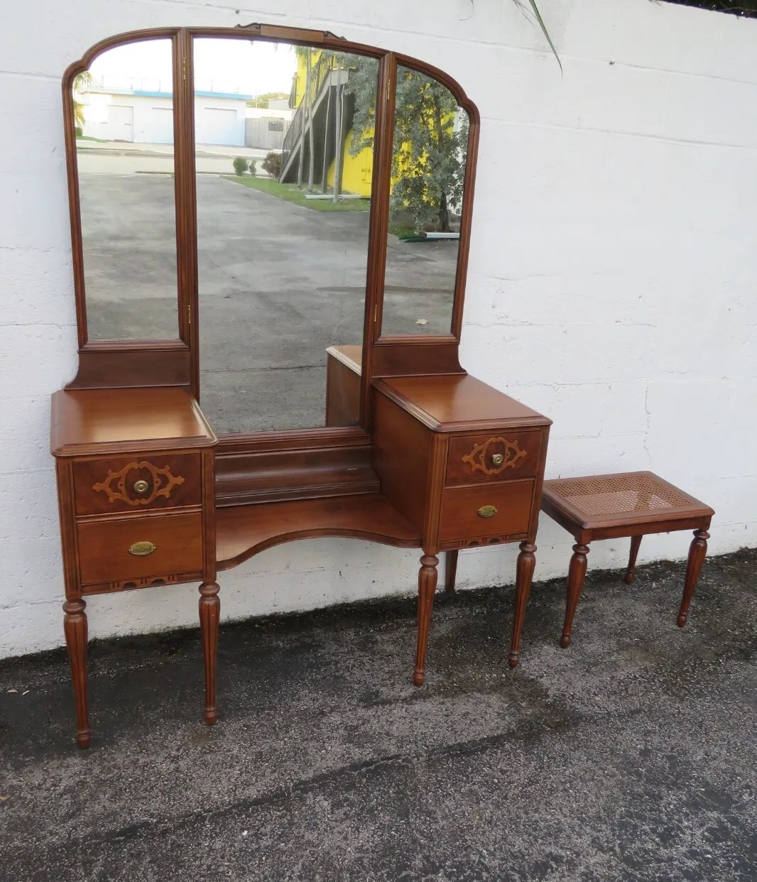 Early 1900s Carved Vanity Makeup Table with Trifold | Hollywood ...